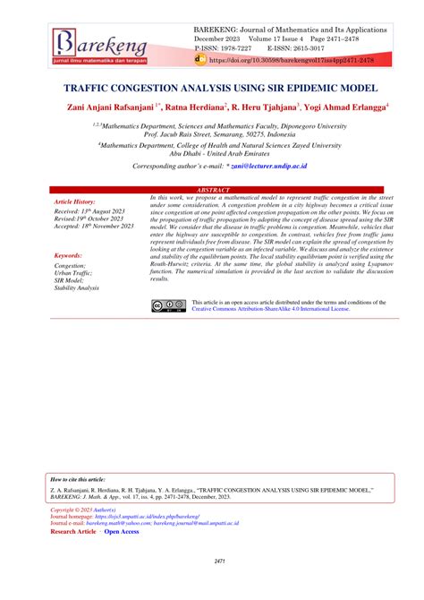Pdf Traffic Congestion Analysis Using Sir Epidemic Model