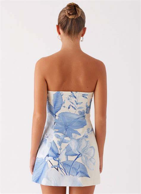 Denby Strapless Mini Dress Blue Floral Print Peppermayo Us