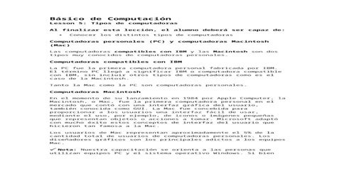 Lesson 5 Tipos De Computadoras [download Doc]