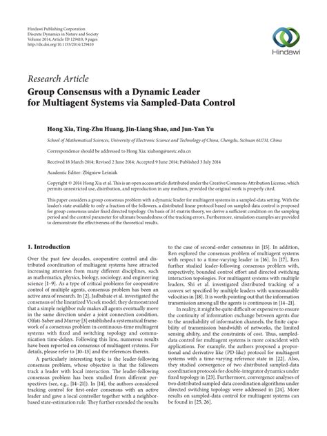 Pdf Group Consensus With A Dynamic Leader For Multiagent Systems Via Sampled Data Control