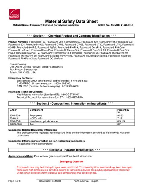 Fillable Online Safety Data Sheet For Expanded Polystyrene Fax Email Print Pdffiller