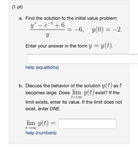 solved find the solution to the initial value problem y