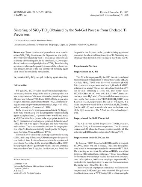 pdf sintering of sio2 tio2 obtained by the sol gel process from