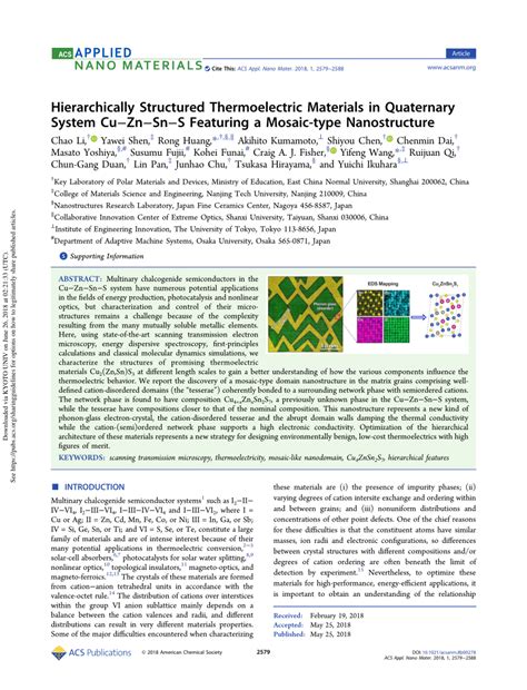 Pdf Hierarchically Structured Thermoelectric Materials In Quaternary System Cu Zn Sn S