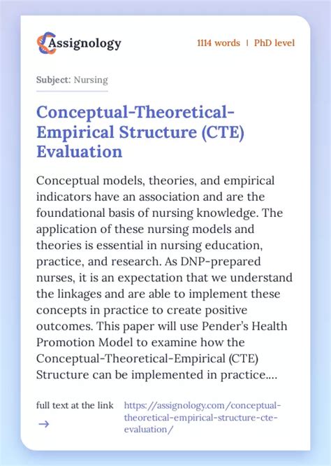Conceptual Theoretical Empirical Structure Cte Evaluation Healthcare Essay Example