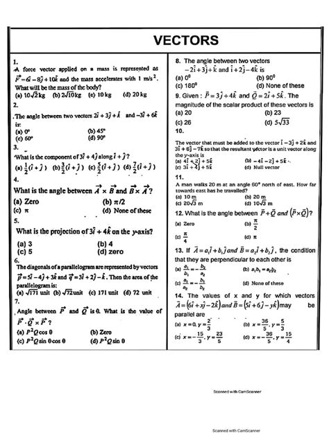 Vectors Assignment Pdf