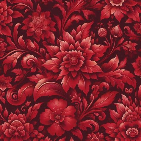 Traditional Floral Patterns Ruby Red Premium Ai Generated Vector