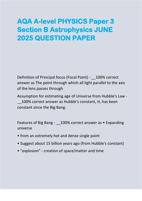 AQA A Level PHYSICS Paper Section B Astrophysics JUNE QUESTION PAPER Aqa Stuvia US