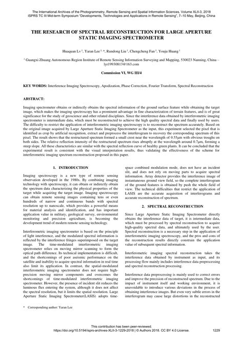 Pdf The Research Of Spectral Reconstruction For Large Aperture Static Imaging Spectrometer