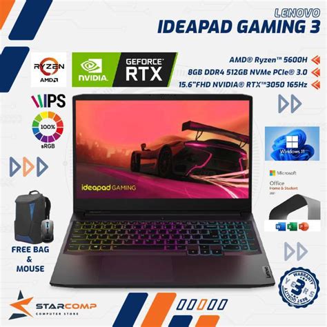 Jual Lenovo Ideapad Gaming 3 Ryzen 5 5600H 16GB 512GB RTX3050 15 6FHD 165Hz W11 OHS Di Seller