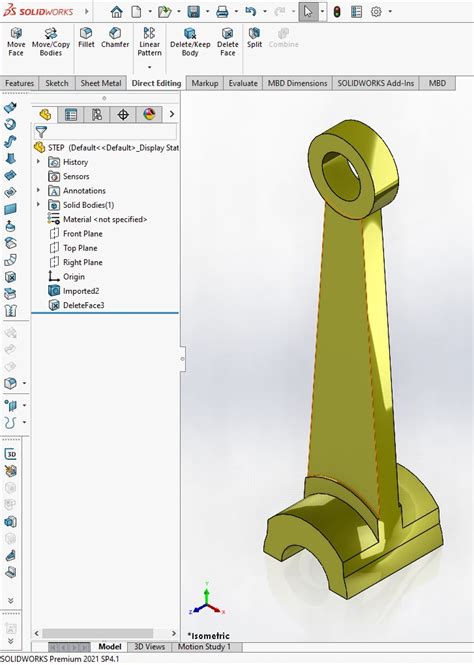 cara modifikasi fitur part menggunakan delete and patch pada solidworks