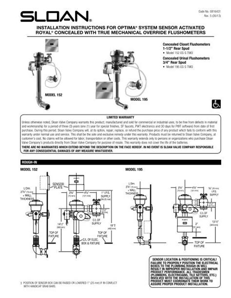 Royal® Es S Tmo Installation Instructions Sloan Valve Company