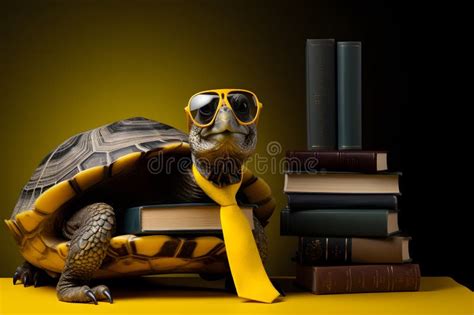 Tranquil Turtle With Librarian S Book Portrait Generative Ai Illustration Stock Illustration