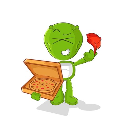 외계인 피자 배달 소년 벡터 만화 캐릭터 프리미엄 벡터