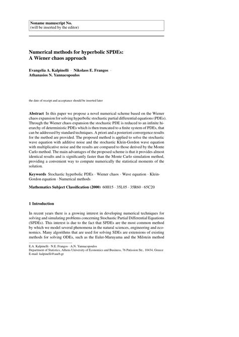 Pdf Numerical Methods For Hyperbolic Spdes A Wiener Chaos Approach