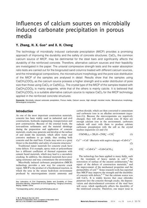 Pdf Influences Of Calcium Sources On Microbially Induced Carbonate