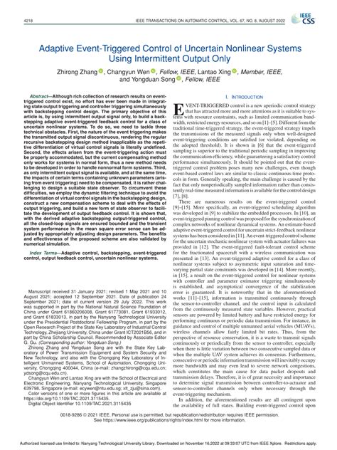 Pdf Adaptive Event Triggered Control Of Uncertain Nonlinear Systems