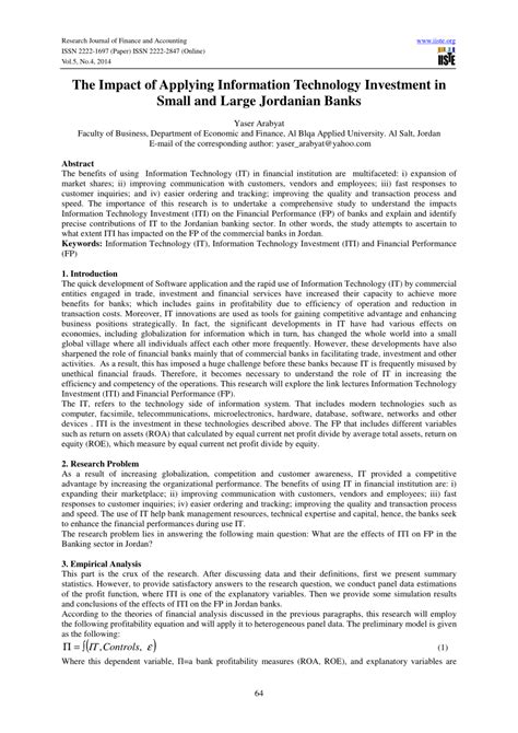 Pdf The Impact Of Information Technology Investment Levels On Bank Performance In The