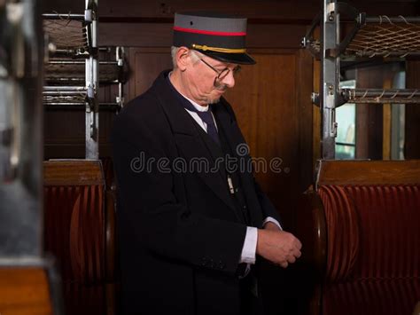 Vintage Train Conductor In Antique Train Stock Image Image Of