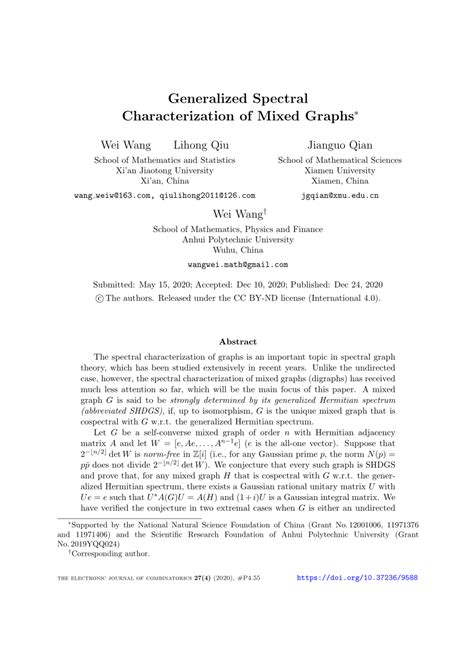 Pdf Generalized Spectral Characterization Of Mixed Graphs