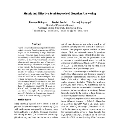 Simple And Effective Semi Supervised Question Answering Acl Anthology
