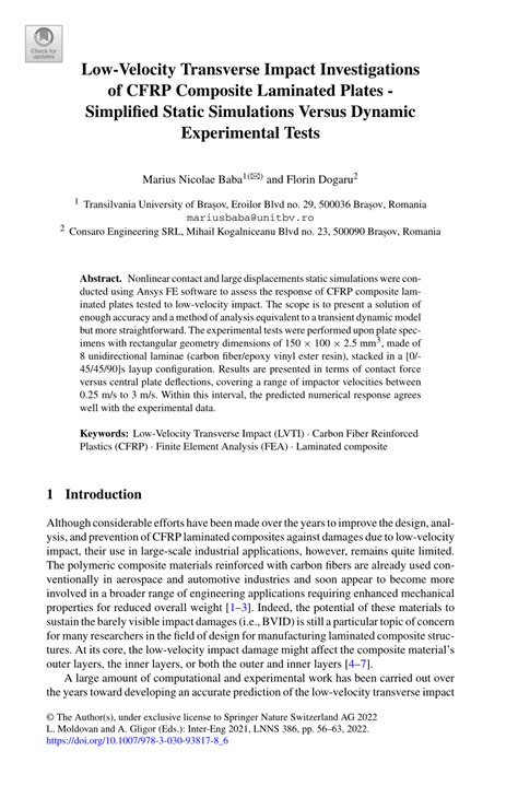 Pdf Low Velocity Transverse Impact Investigations Of Cfrp Composite Laminated Plates