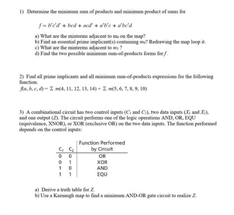solved 1 determine the minimum sum of products and minimum