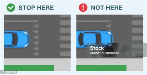 안전 운전 요령 및 교통 규제 규칙 양보 도로 표시에서 정확하고 잘못된 정지 평면도 거리에 대한 스톡 벡터 아트 및 기타 이미지