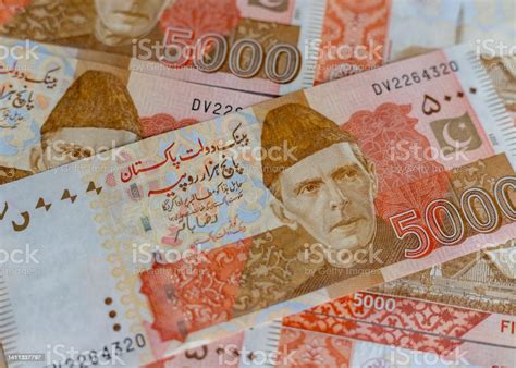 Pakistani Currency Bank Note Of 5000 Rupees Close Up View Isolated On White Background Stock