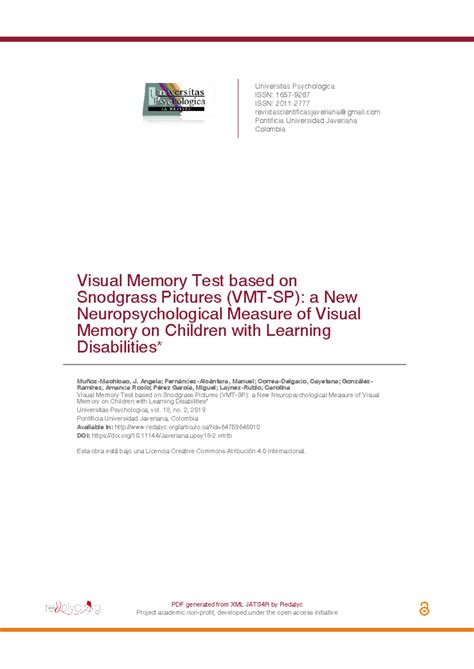 Visual Memory Test Pdf Generated From Xml Jats4r By Redalyc Universitas Psychologica Issn