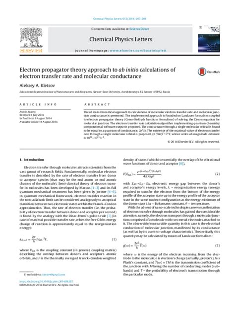 Pdf Electron Propagator Theory Approach To Ab Initio Calculations Of Electron Transfer Rate
