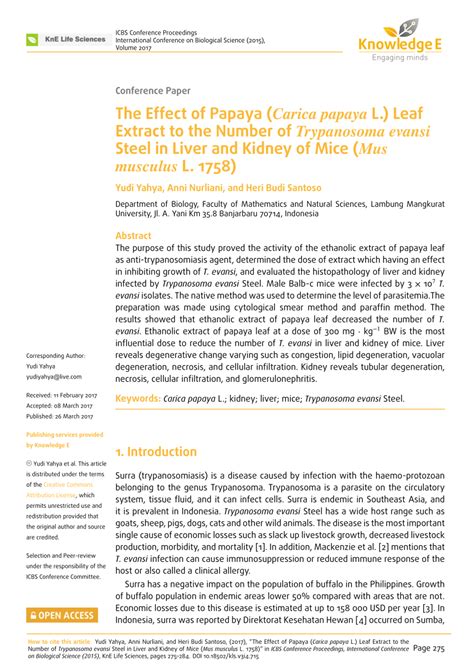 Pdf The Effect Of Papaya Carica Papaya L Leaf Extract To The Number Of Trypanosoma Evansi