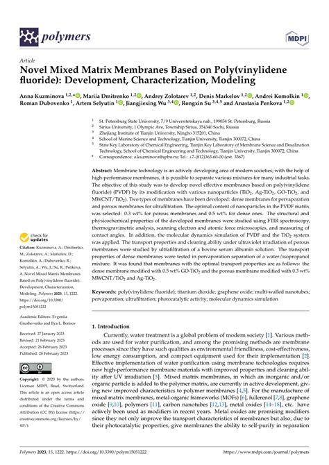 Pdf Novel Mixed Matrix Membranes Based On Poly Vinylidene Fluoride