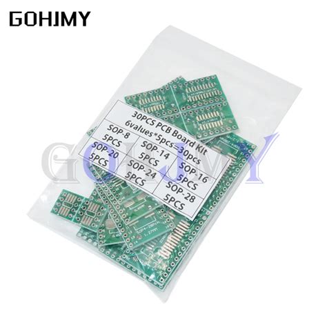 30pcs Pcb Board Kit Sop24 Sop8 Sop14 Sop16 Sop20 Sop28 Smd Turn To Dip Adapter Converter 