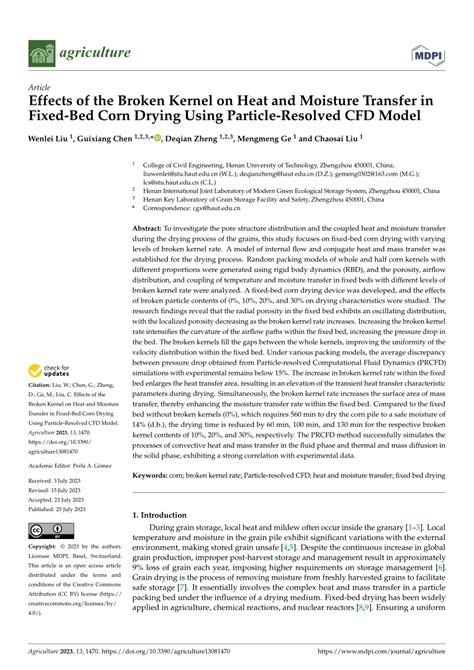 Pdf Effects Of The Broken Kernel On Heat And Moisture Transfer In