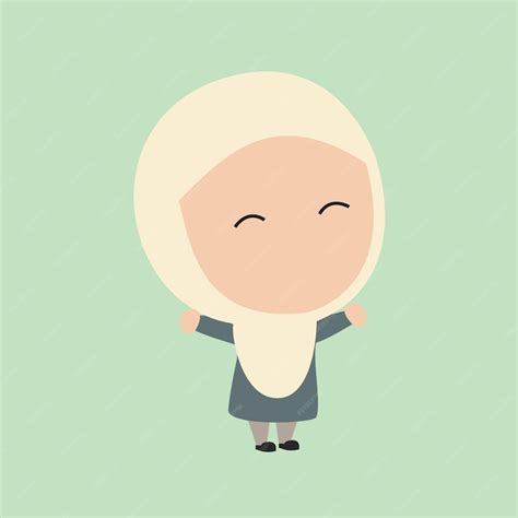 히자브 치비 라마단 바이브스 만화 터 그래픽 프리미엄 벡터