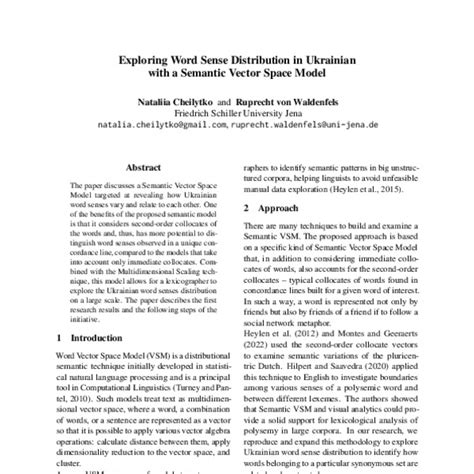 Exploring Word Sense Distribution In Ukrainian With A Semantic Vector Space Model Acl Anthology