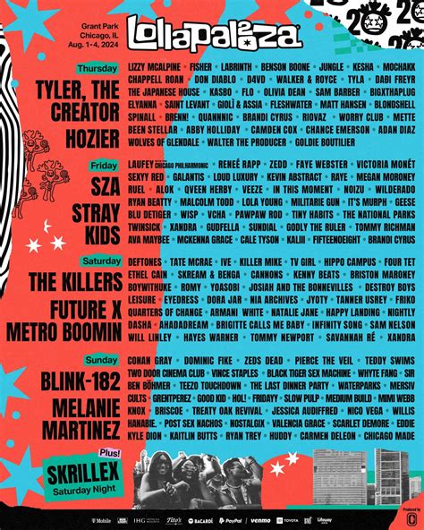 Lollapalooza Lineup Schedule And Set Times 1 4 August 2024
