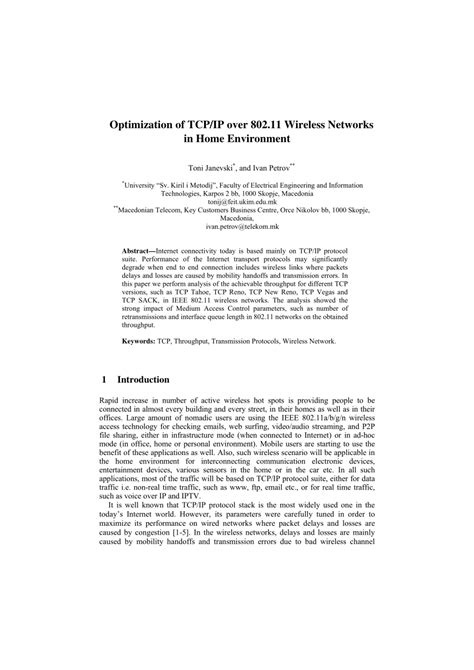 Pdf Optimization Of Tcpip Over 80211 Wireless Networks In Home
