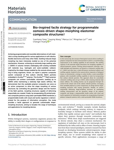 Pdf Bio Inspired Facile Strategy For Programmable Osmosis Driven Shape Morphing Elastomer