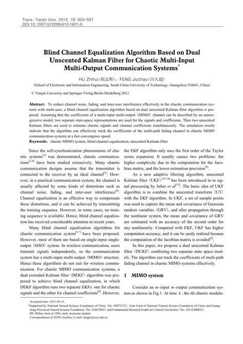 PDF Blind Channel Equalization Algorithm Based On Dual Unscented Kalman Filter For Chaotic