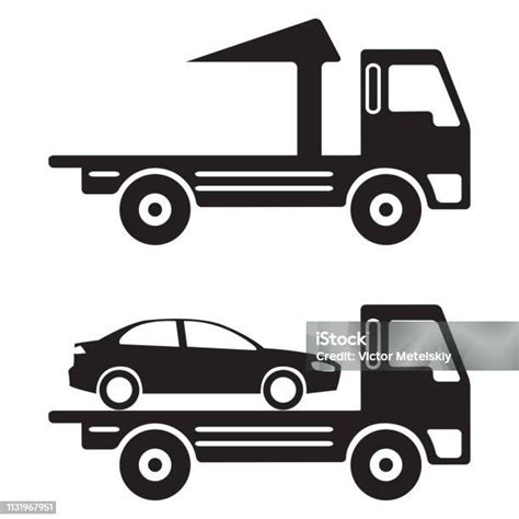 플랫 디자인의 견인 트럭 또는 견인차 아이콘 차량 정비 및 수리 벡터 일러스트입니다 옆모습에 대한 스톡 벡터 아트 및 기타 이미지 옆모습 교통수단 벡터 Istock
