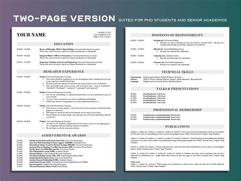 Academic CV Template Master Phd Application Babes Researchers Graduate Postgraduate