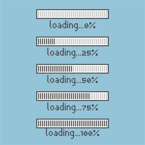 Collection Set Of Retro Game 8bit Pixel Art Loading Process Progress