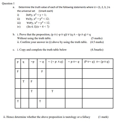 Solved Question 1 A Determine The Truth Value Of Each Of Chegg Com