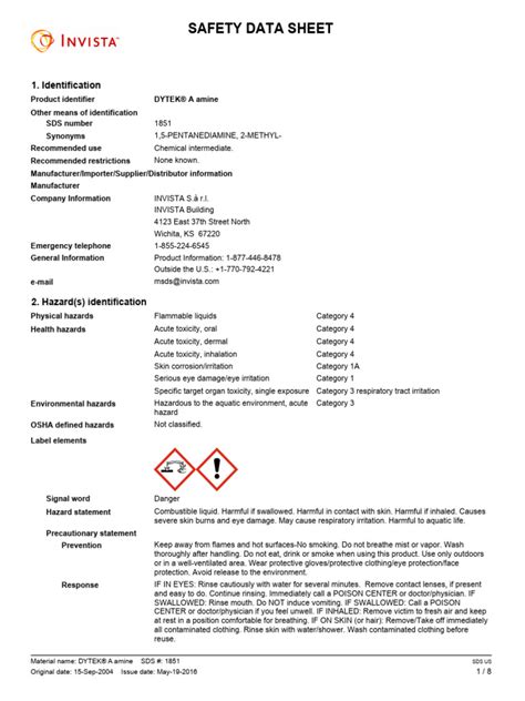 Dytek A 2 Methylpentamethylenediamine Safety Data Sheet Pdf Firefighting Personal