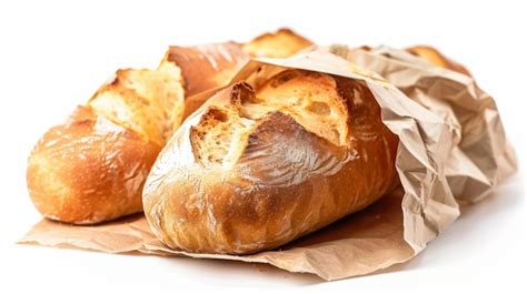 Bread Wrapped In A Paper Bag On A White Background Premium Ai Generated Image