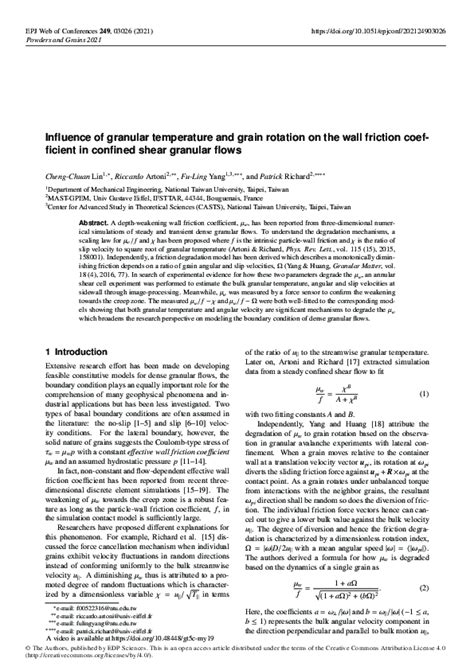 Pdf Influence Of Granular Temperature And Grain Rotation On The Wall
