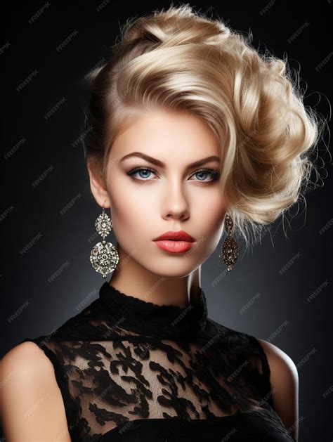 Premium Photo A Model With Blonde Hair And A Black Dress With A Black