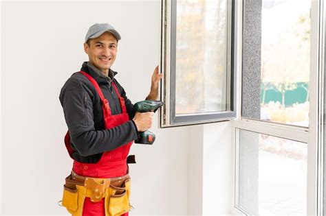 Premium Photo Construction Worker Installing New Windows In House